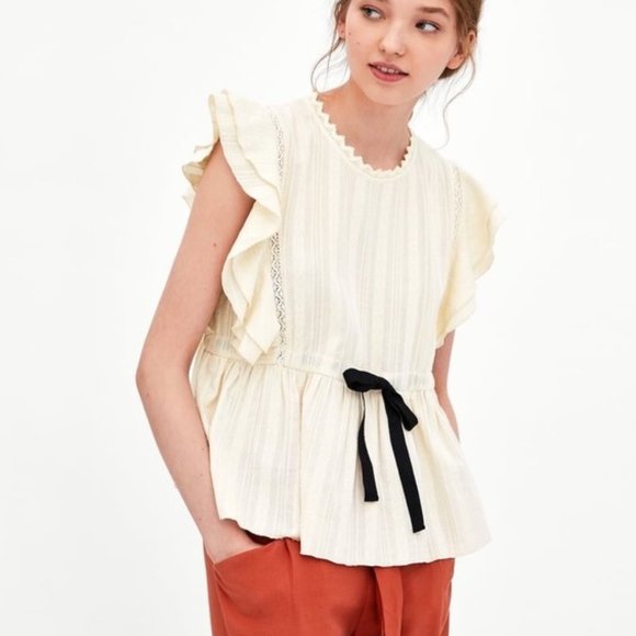 Zara | Tops | Hp Zara Romantic Ruffle Top W Ribbon Tie Medium | Poshmark